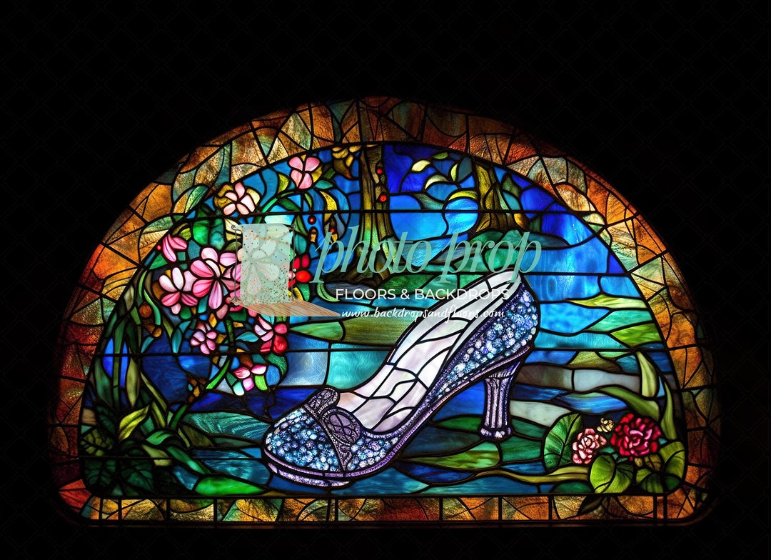 Princess Glass Slipper Stained Glass Window Photography Backdrop ...