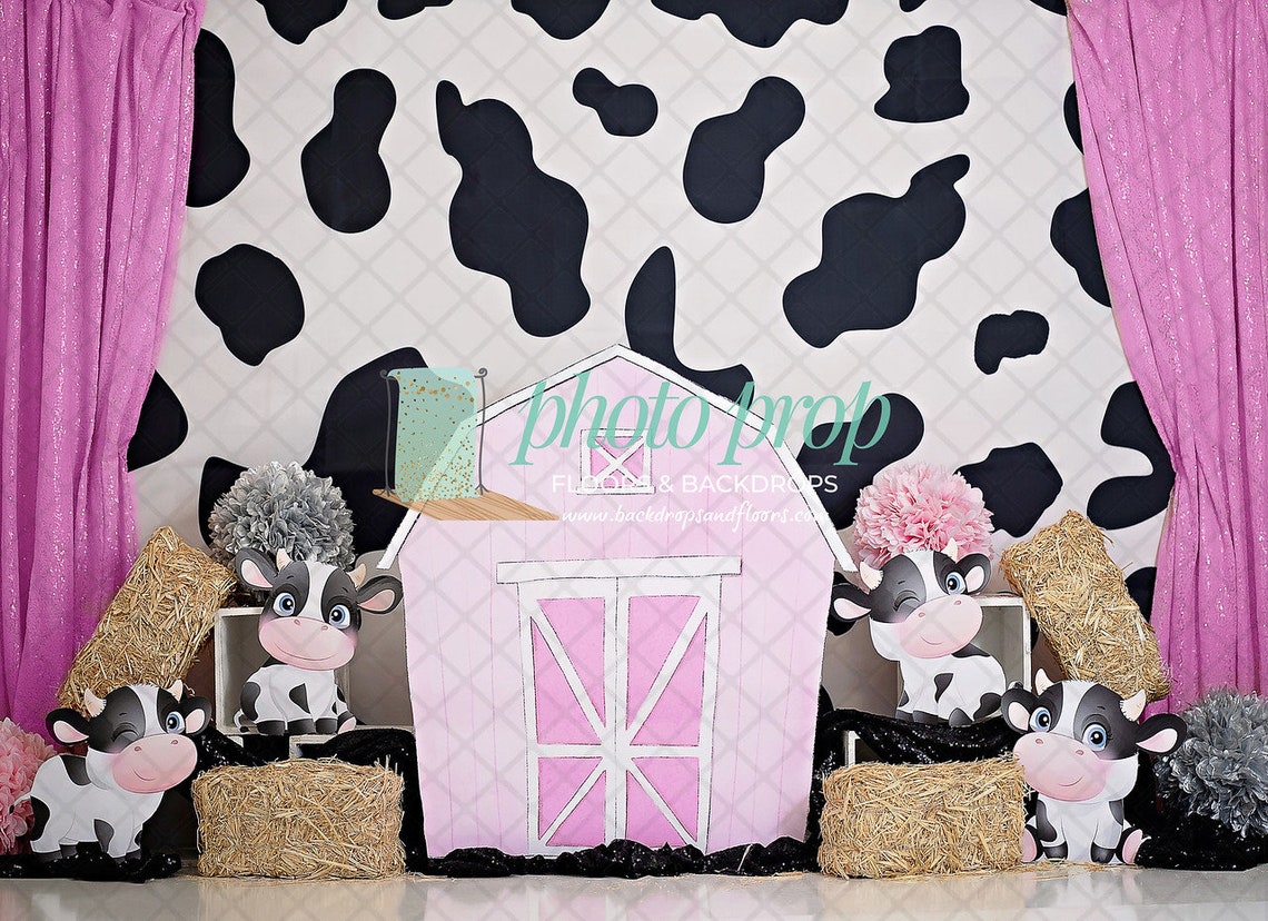 Pink Barn & Cows Photography Backdrop Cow Print Farm - Etsy
