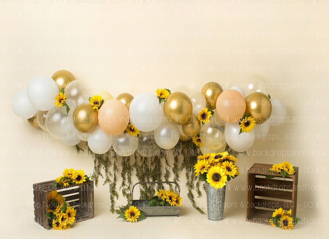 Sunflowers Photography Backdrop - Balloon Arch, Garland, Greenery ...