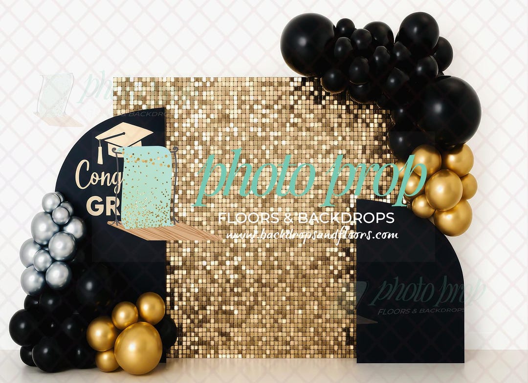 Gold and Black Graduation Photography Backdrop - Graduate, Cap and Gown ...
