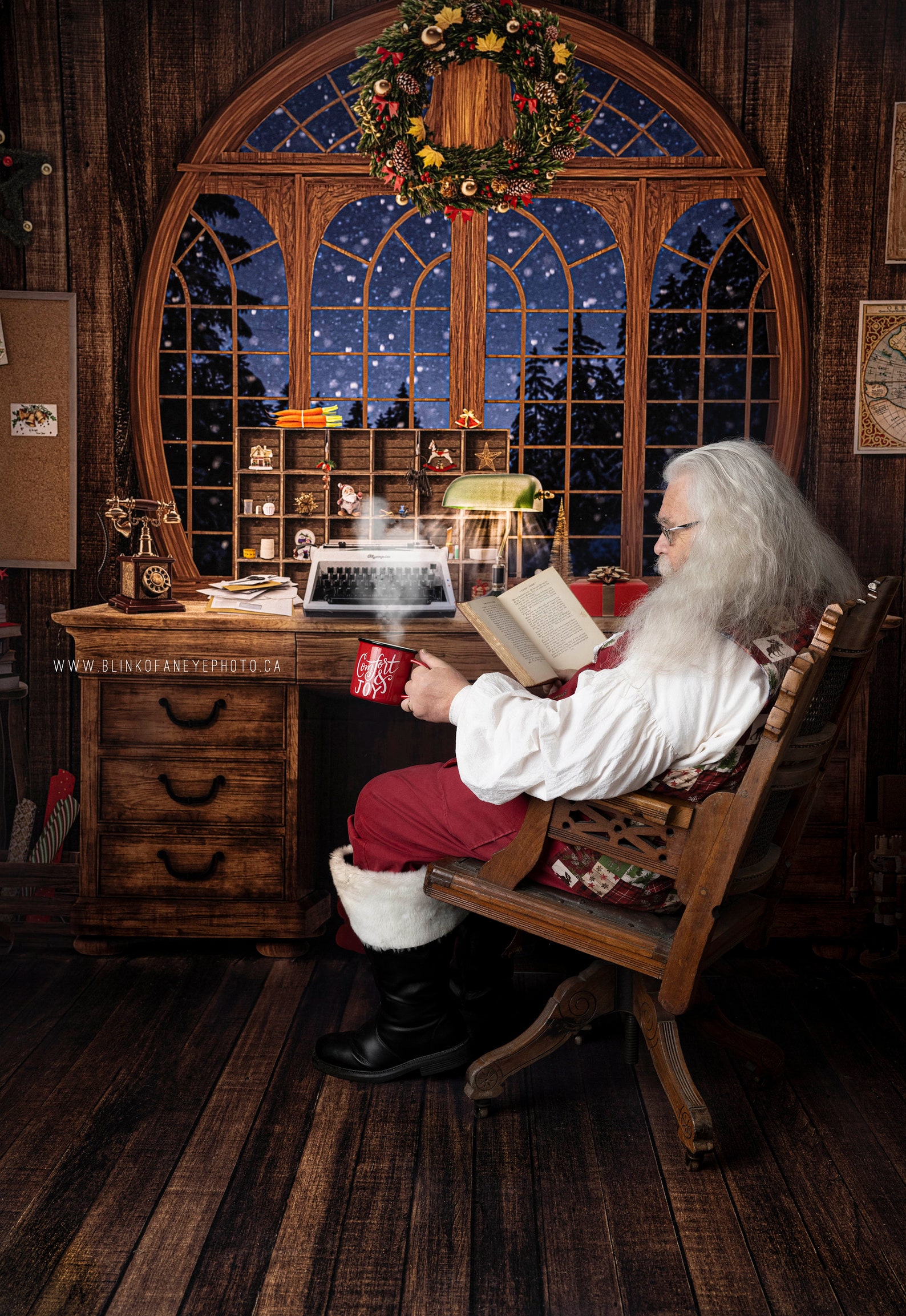 Santa's Christmas Desk Photography Backdrop - Workshop, Christmas Trees ...