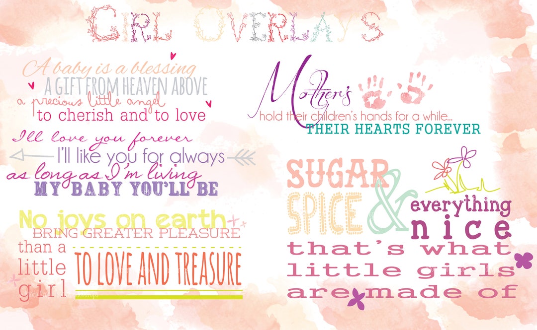 DIGITAL DOWNLOAD: Baby Girl Text Overlays, Words, Quotes, Digital Cards ...