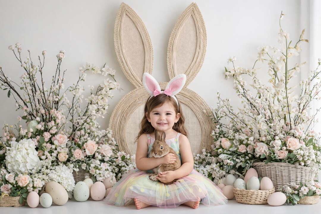 Boho Easter Bunny Photography Backdrop, Bunny Rabbit Cake Smash, Floral ...