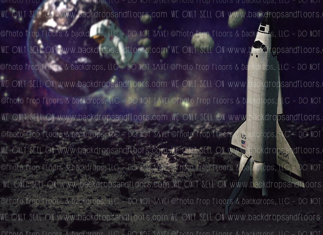 Outer Space Photography Backdrop Spaceship, Moon Astronaut, Galaxies ...