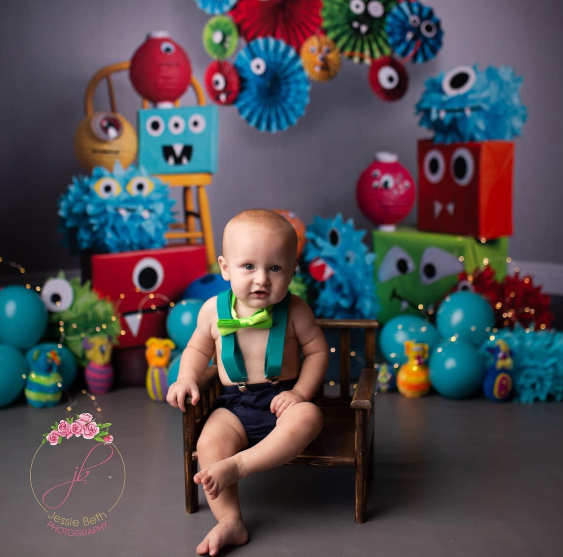 Colorful Monster Photography Backdrop - Birthday Party, Cake Smash, Eye ...
