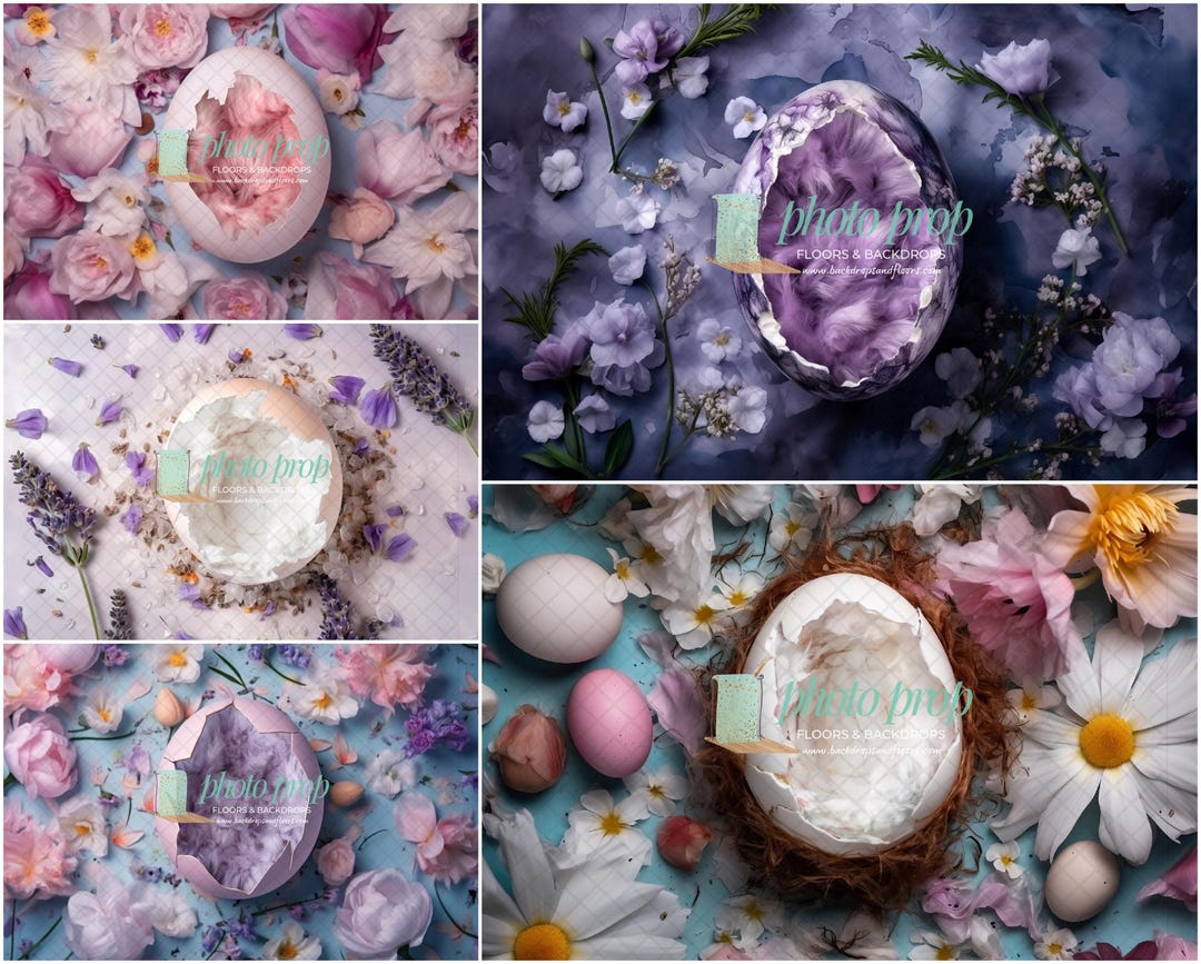 Set of 5 Spring Cracked Egg DIGITAL Backdrops - Easter, Eggshell ...