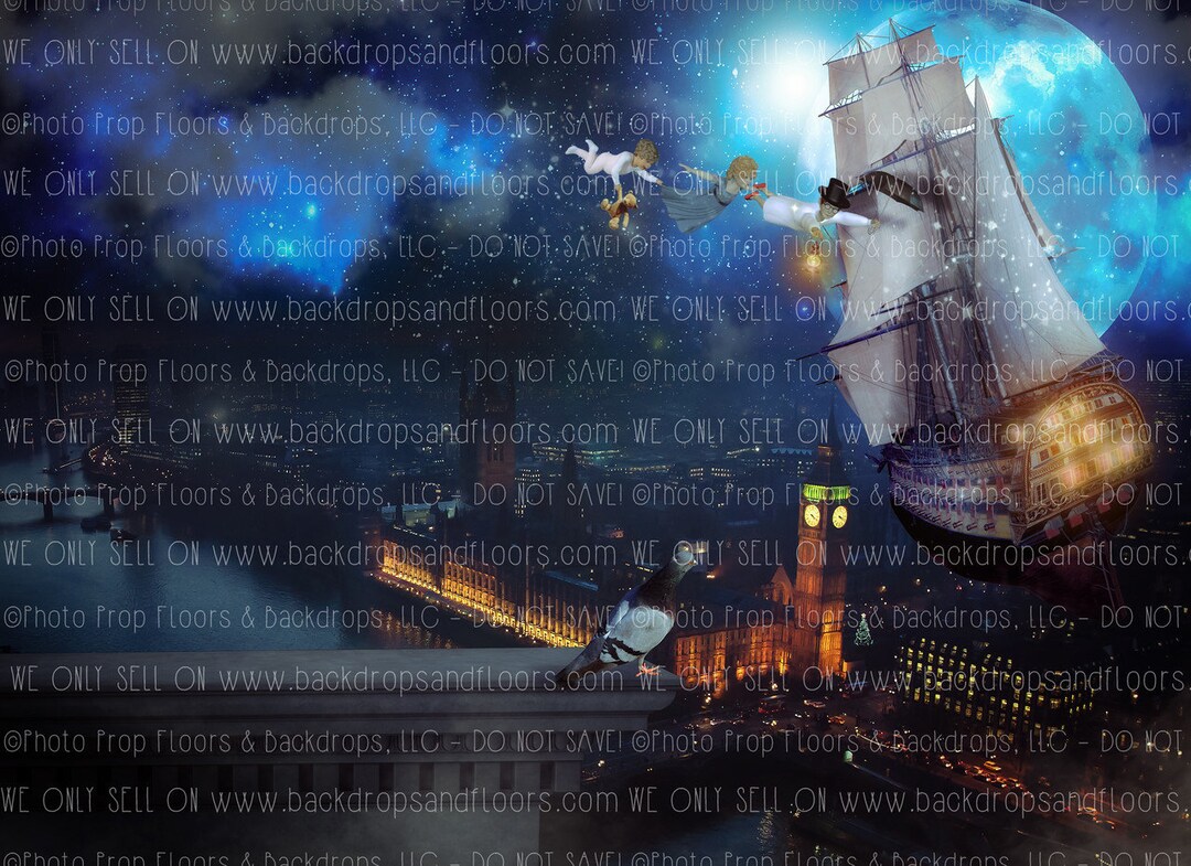 Peter Pan Photography Backdrop Fairy Tale, Captain Hook, Pirate Ship ...