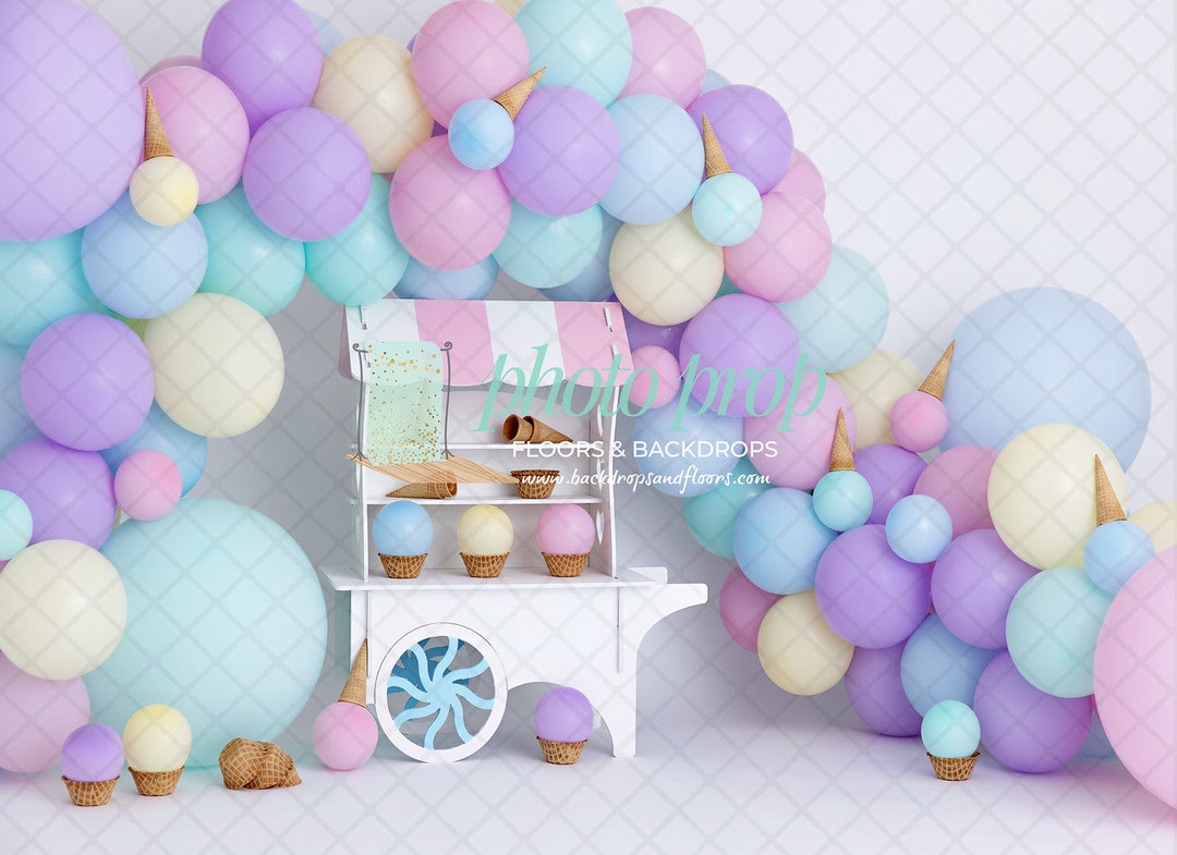 Ice Cream Stand Shop Photography Backdrop - Balloon Garland, Sundae ...