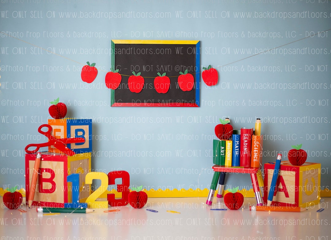 Back to School Photography Backdrop - Classroom, Chalkboard, Crayons ...