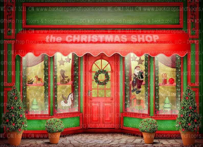 Christmas Storefront Photography Backdrop Santa's - Etsy