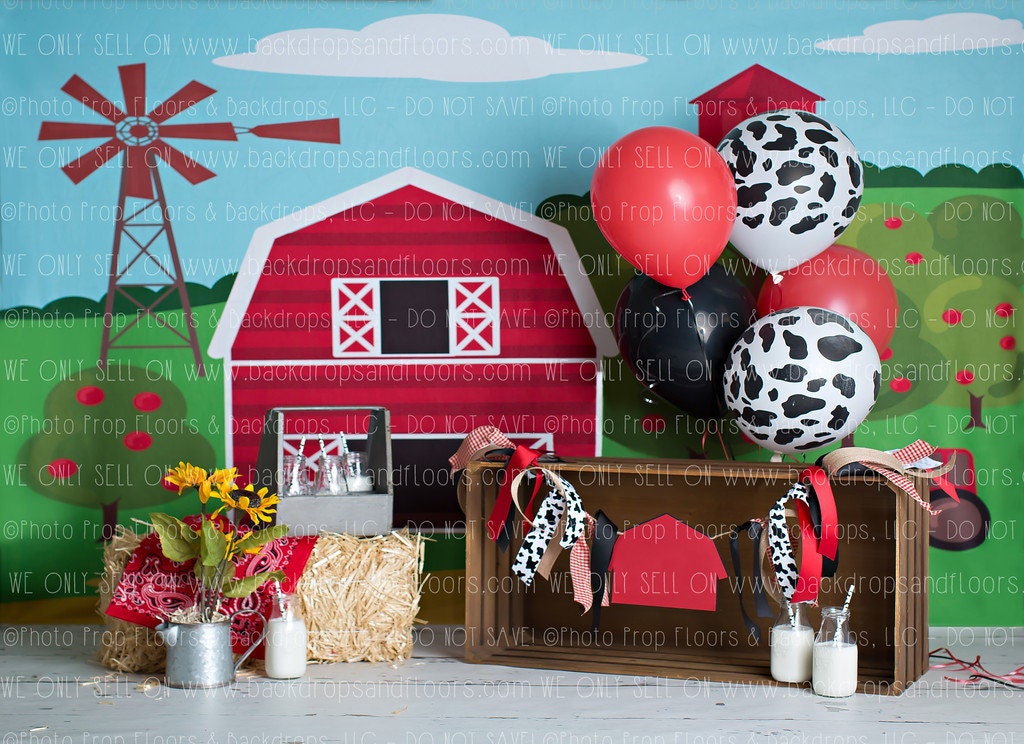 Red Barn Photography Backdrop - Farm, Birthday, Cake Smash, Wind Mill ...