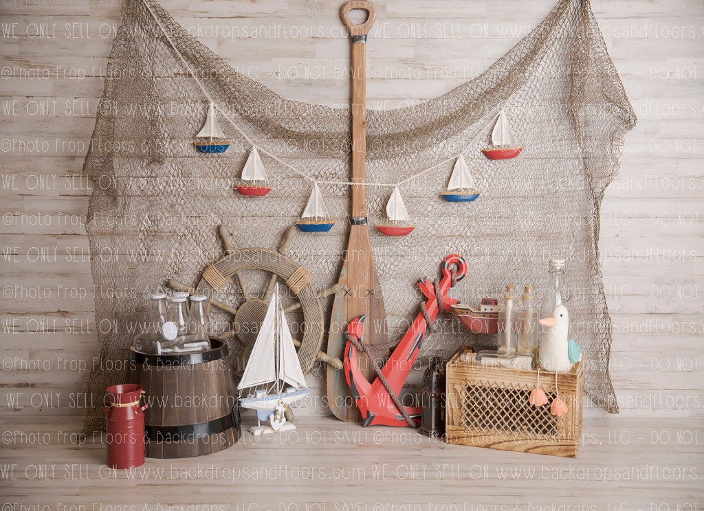 Nautical Photography Backdrop - Boat, Oars, Anchor, Sailboat, Fish, Net ...