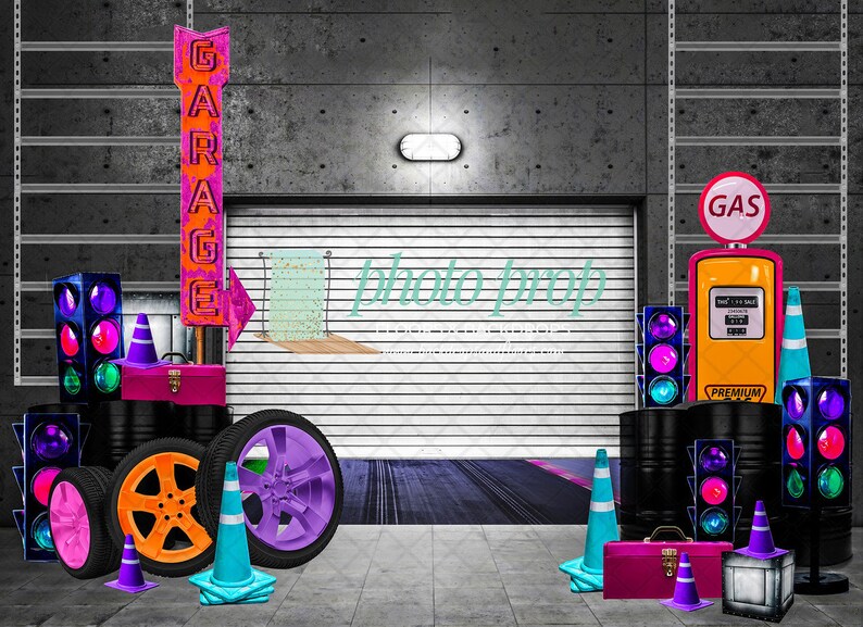 Girls Garage Photography Backdrop - Tools, Vintage, Grease, Gas Station ...