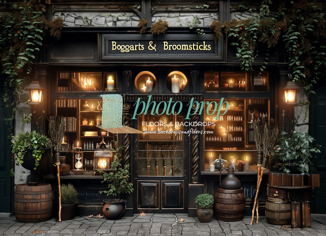 Wizard Shop Photography Backdrop - Storefront, Broomsticks, Books ...