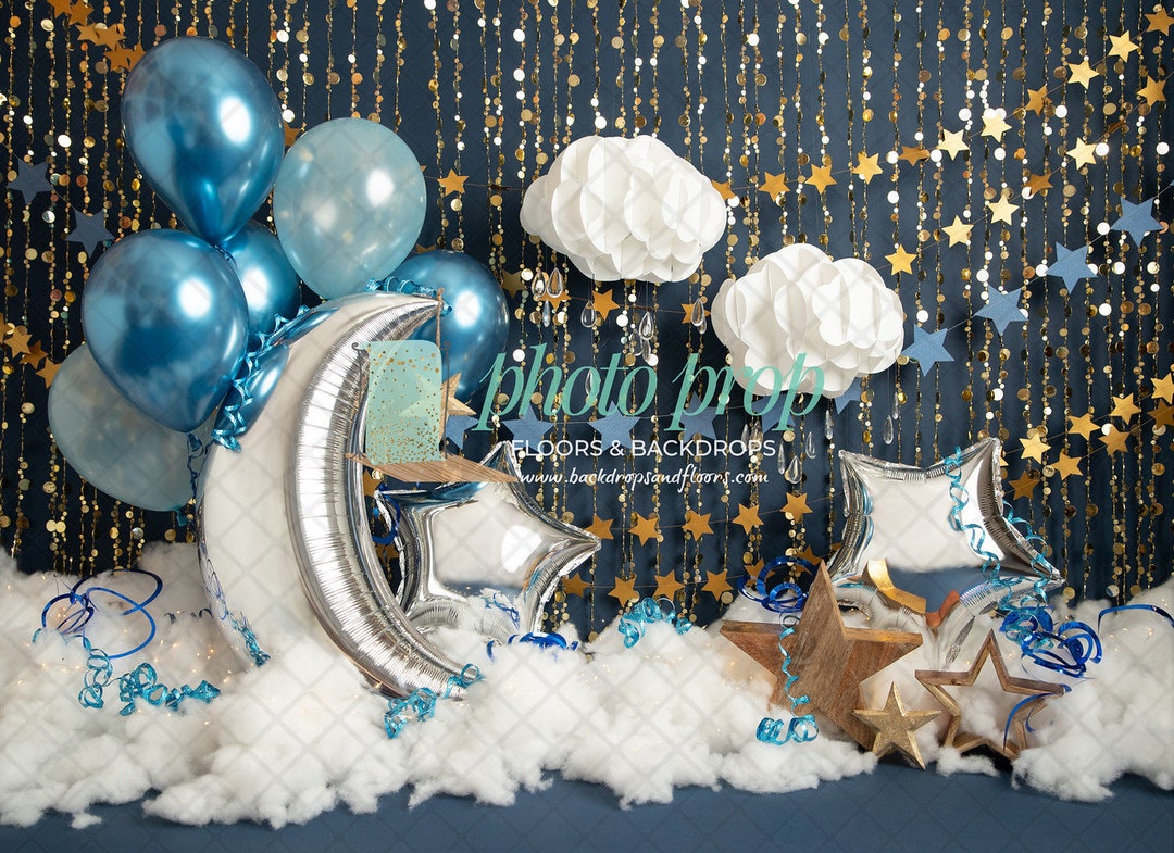 Twinkle Twinkle Little Star Photography Backdrop, Moon, Stars, Clouds ...