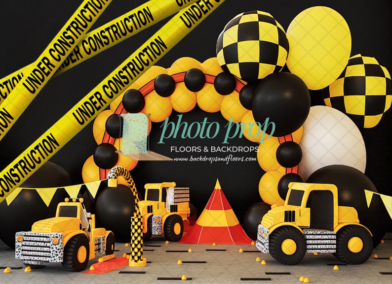 Construction Zone Photography Backdrop - Tractors, Cranes, Dump Trucks ...