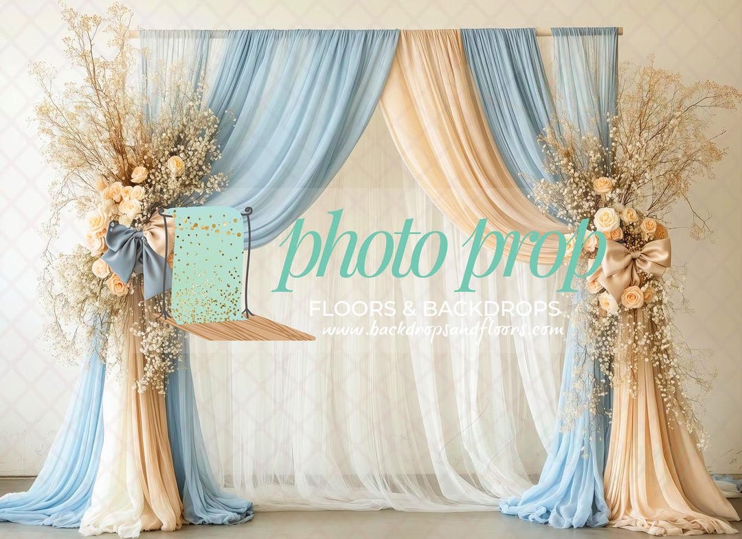 Soft Draped Fabric Photography Backdrop, Blue, Neutral Tones, Floral ...
