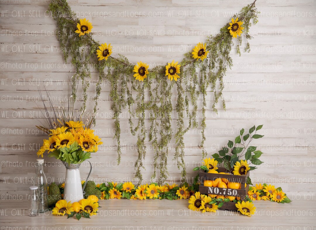 Sunflower Photography Backdrop - Garden, Garland Greenery Vines, Chic ...