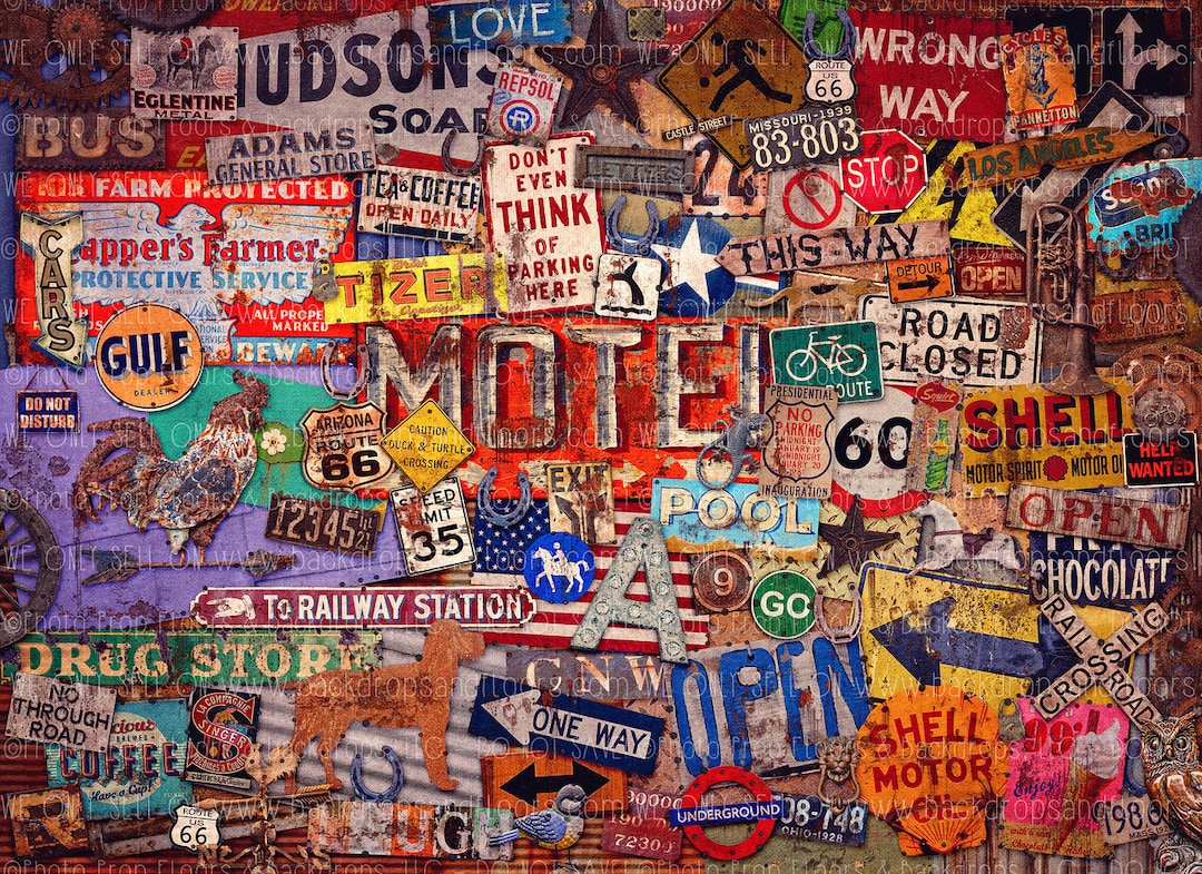 Vintage Street Signs Photography Backdrop - Road, Cars, Garage ...