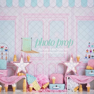 Ice Cream Shop Photography Backdrop - Shoppe, Sundae, Cones, Cupcake ...
