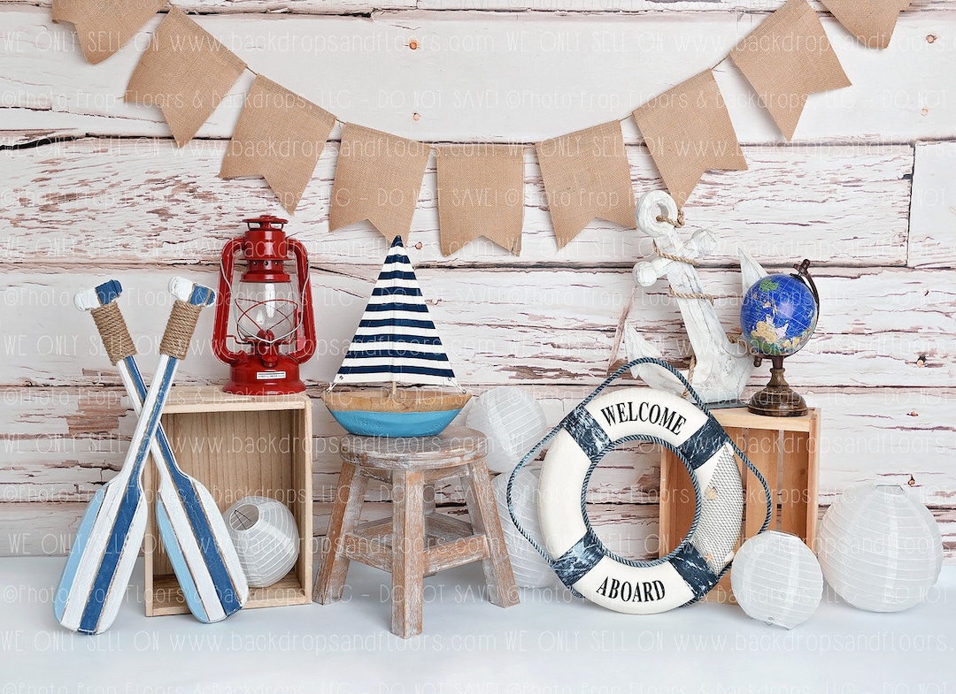 Nautical Photography Backdrop Birthday, Boats, Buoy, Anchor, Lighthouse ...