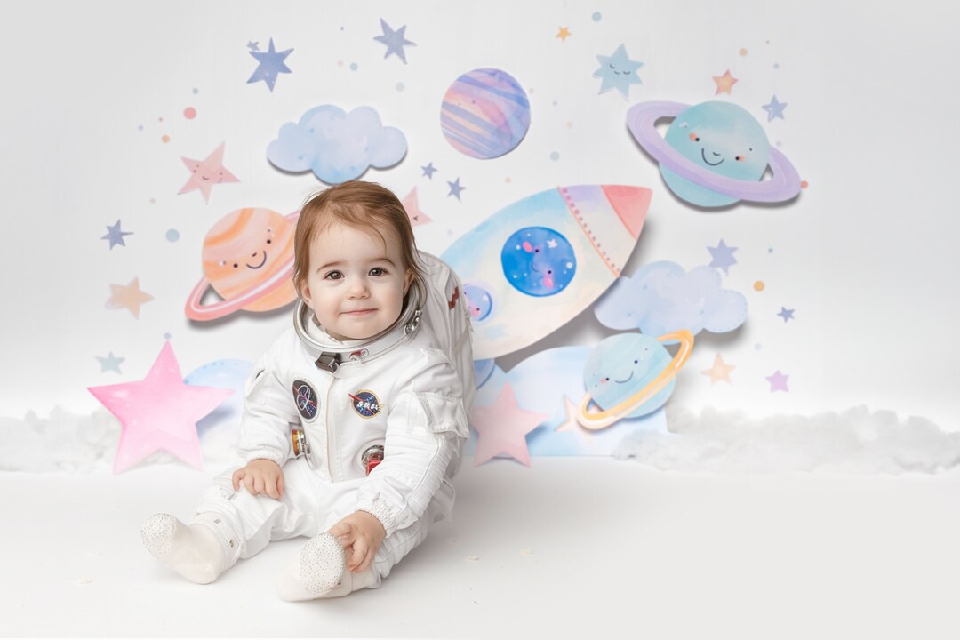 Pastel Outer Space Photography Backdrop - Astronaut, Galaxies, Planets ...