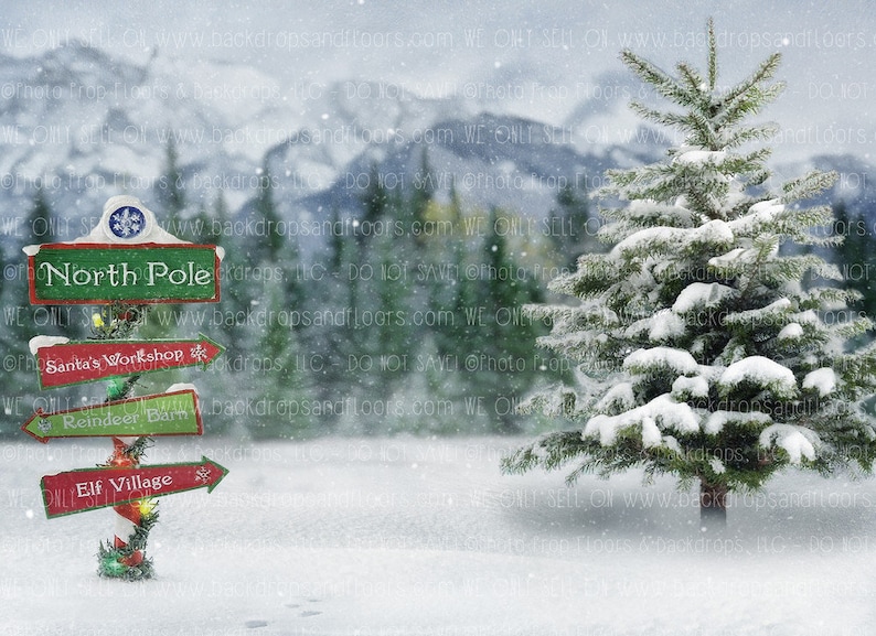 Snowy North Pole Photography Backdrop - Directions, Elves Village ...