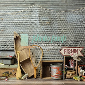 Gone Fishing Photography Backdrop - Buoy, Bait, Tackle Box, Net ...