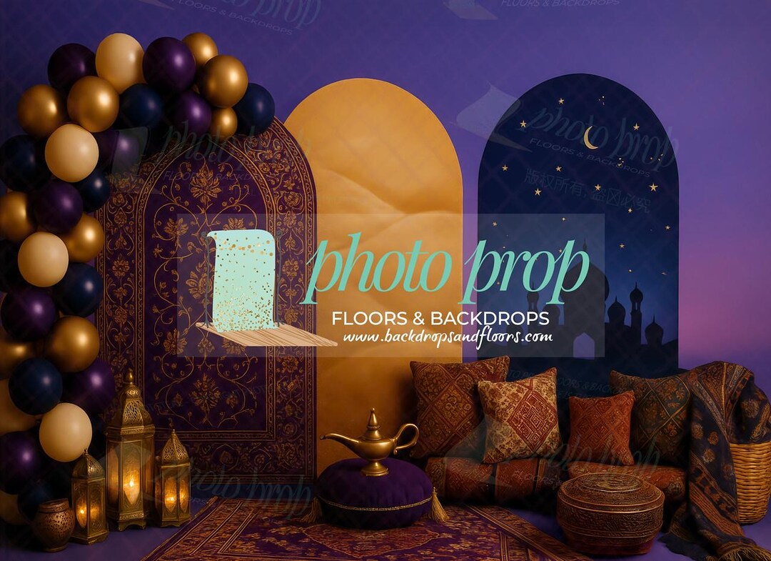 Arabian Arch Palace Photography Backdrop Golden Carpet Magical Lamp ...