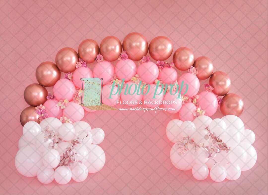Pink Rainbow & Clouds Balloon Arch Photography Backdrop Sky, Mauve, Flowers, Floral, Petals ...