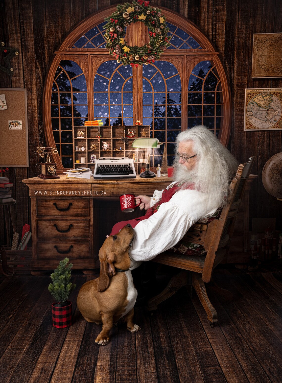 Santa's Christmas Desk Photography Backdrop - Workshop, Christmas Trees ...