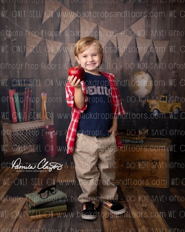 Rustic Back to School Photography Backdrop Books Globe | Etsy