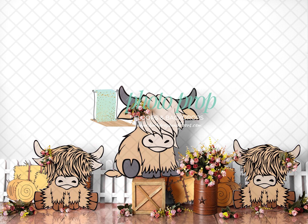 Highland Cow Photography Backdrop - Cattle, Barn, Farm Animals, Hay ...