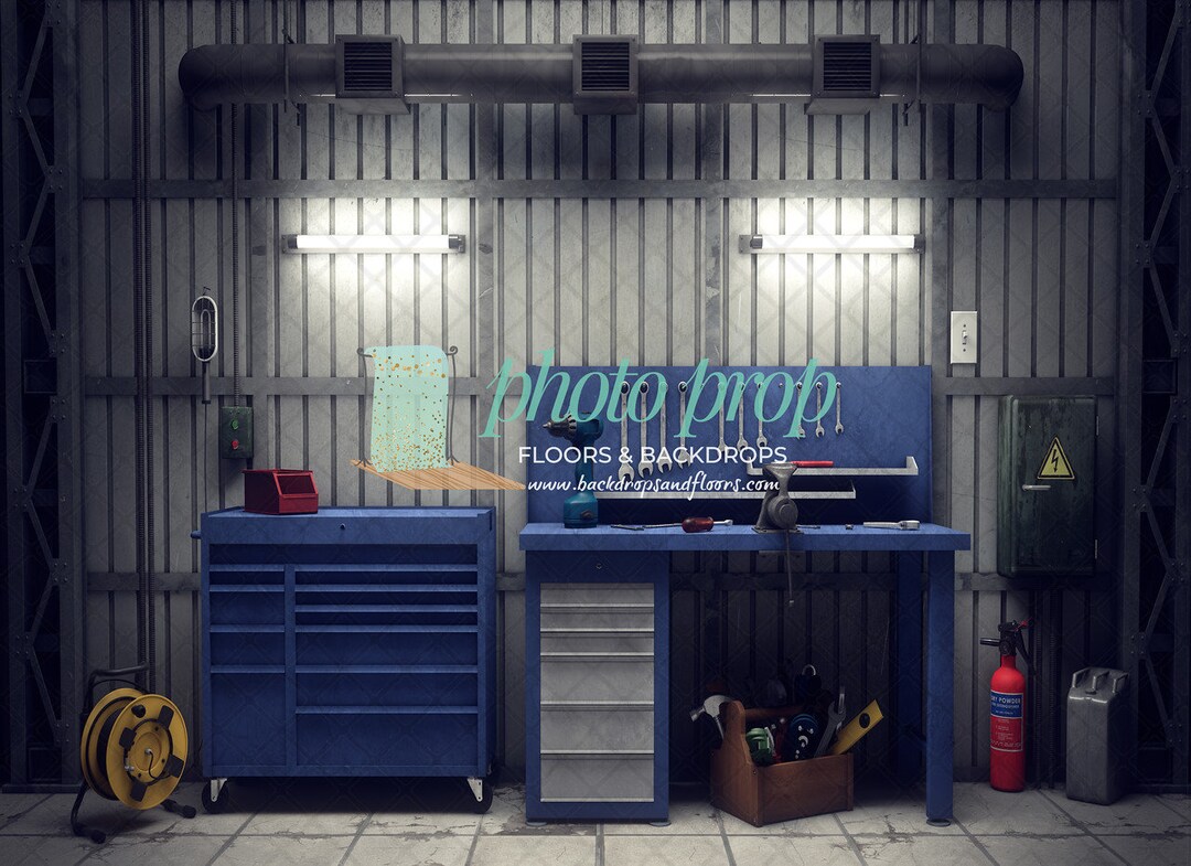 Garage Photography Backdrop - Tools, Grease, Gas Station, Auto ...
