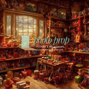 Santa's Workshop Photography Backdrop Christmas Toy Shop, Elves ...