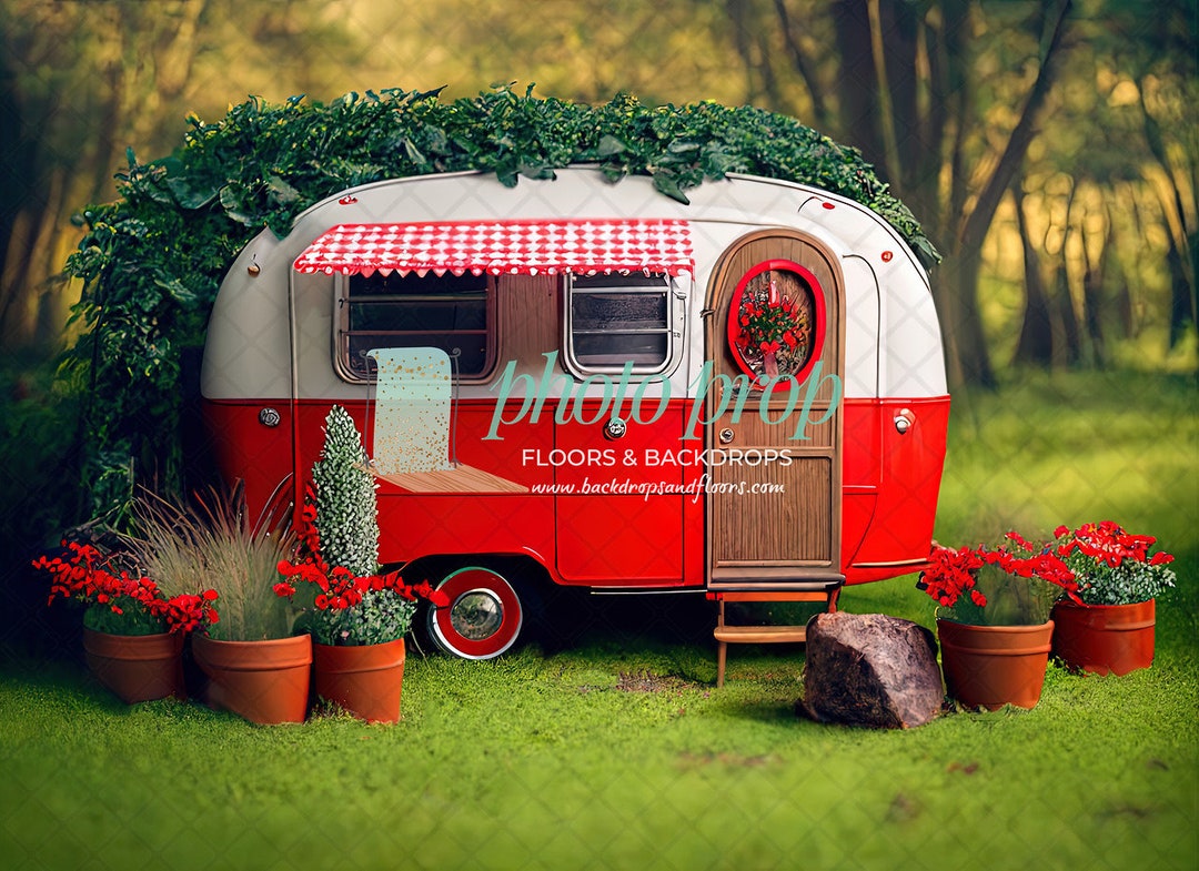Red Vintage Camper Photography Backdrops - RV, Camping, Traveling ...