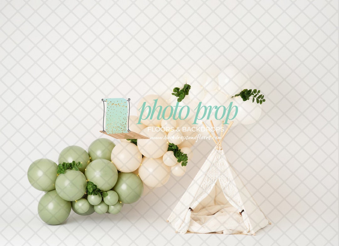 Boho Teepee Photography Backdrop - Green, Cream, Neutral, Natural ...