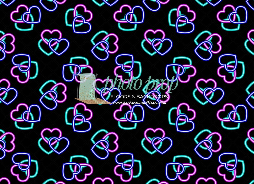 80s and 90s Photography Backdrop Neon Hearts, Photo Booth, Party, Event ...