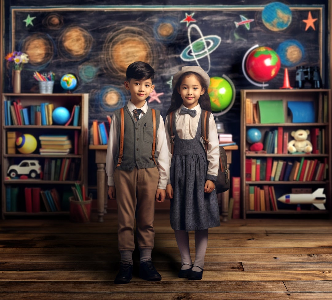 Back to School Classroom Photography Backdrop Planets, Blackboard ...