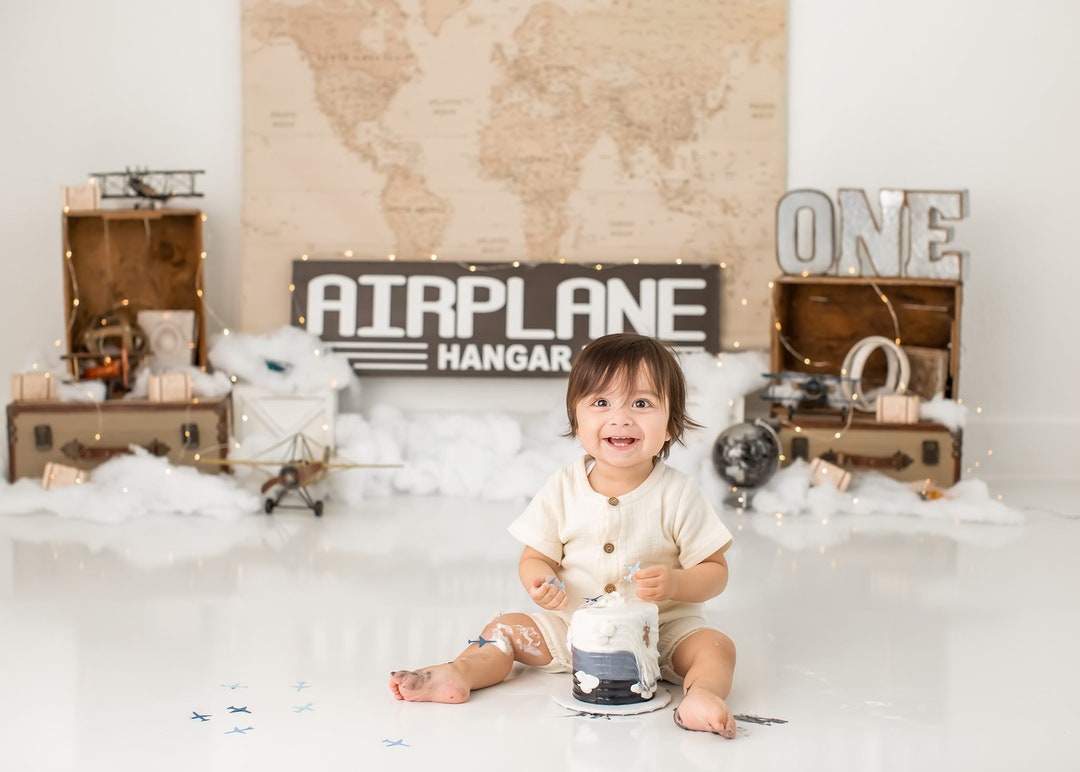 Vintage Airplane Photography Backdrop - Rustic, Ladder, Time Flies ...