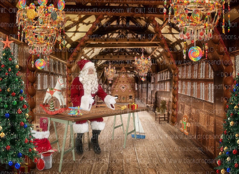 Santa's Workshop Christmas Photography Backdrop Claus - Etsy