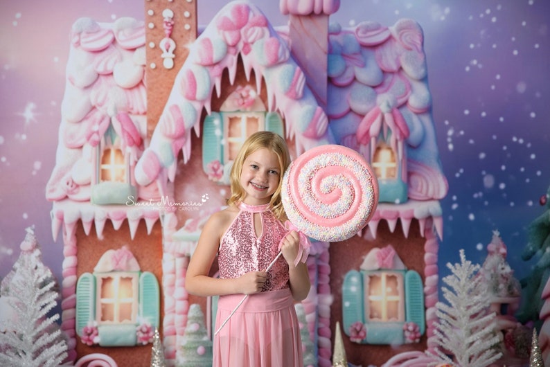 Gingerbread House Christmas Photography Backdrop - Pink, Candy Hot ...