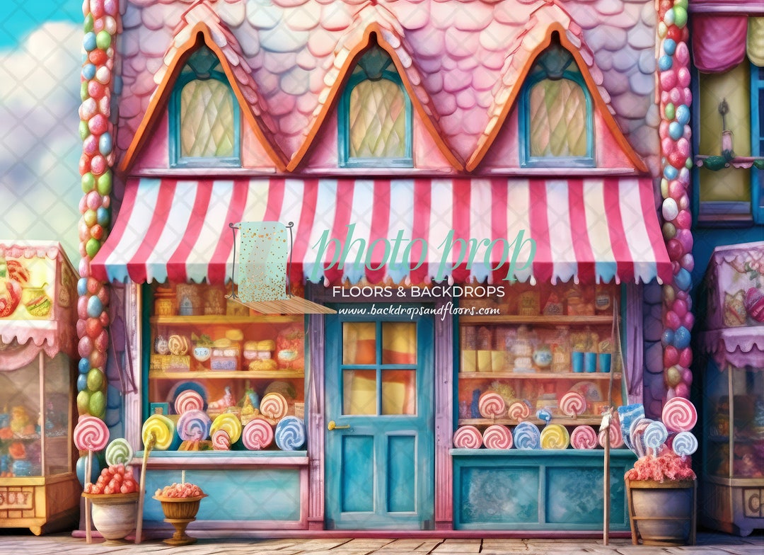 Candy Shop Photography Backdrop Store Window, Street Scene, Shoppe, 2 ...