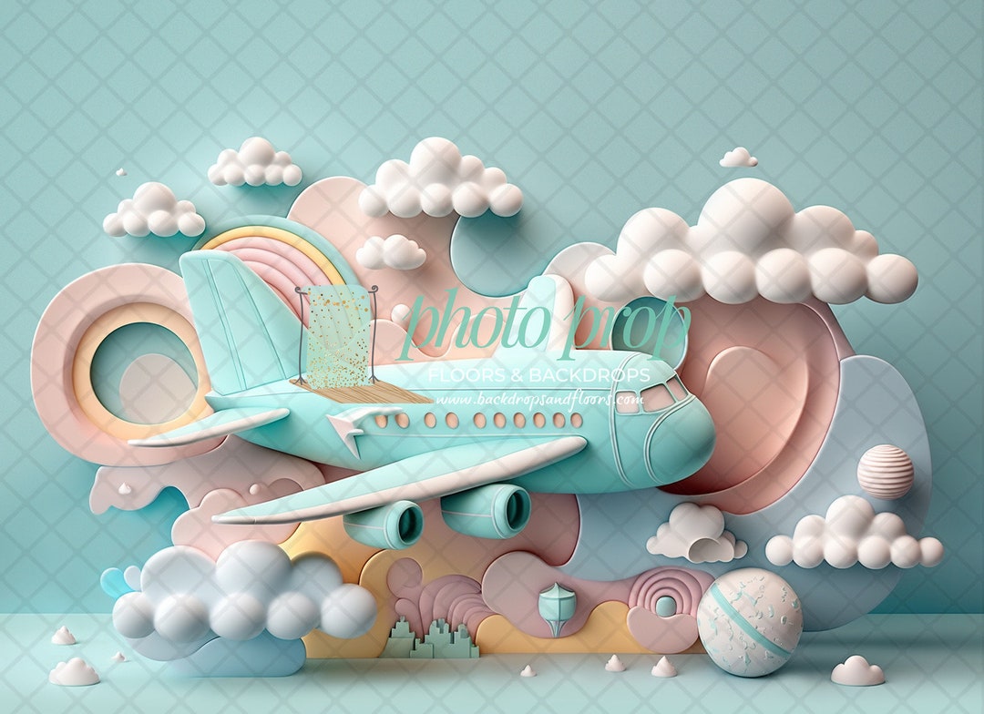 Surreal Time Flies Airplane Photography Backdrop Flying, Sky, Pilot ...