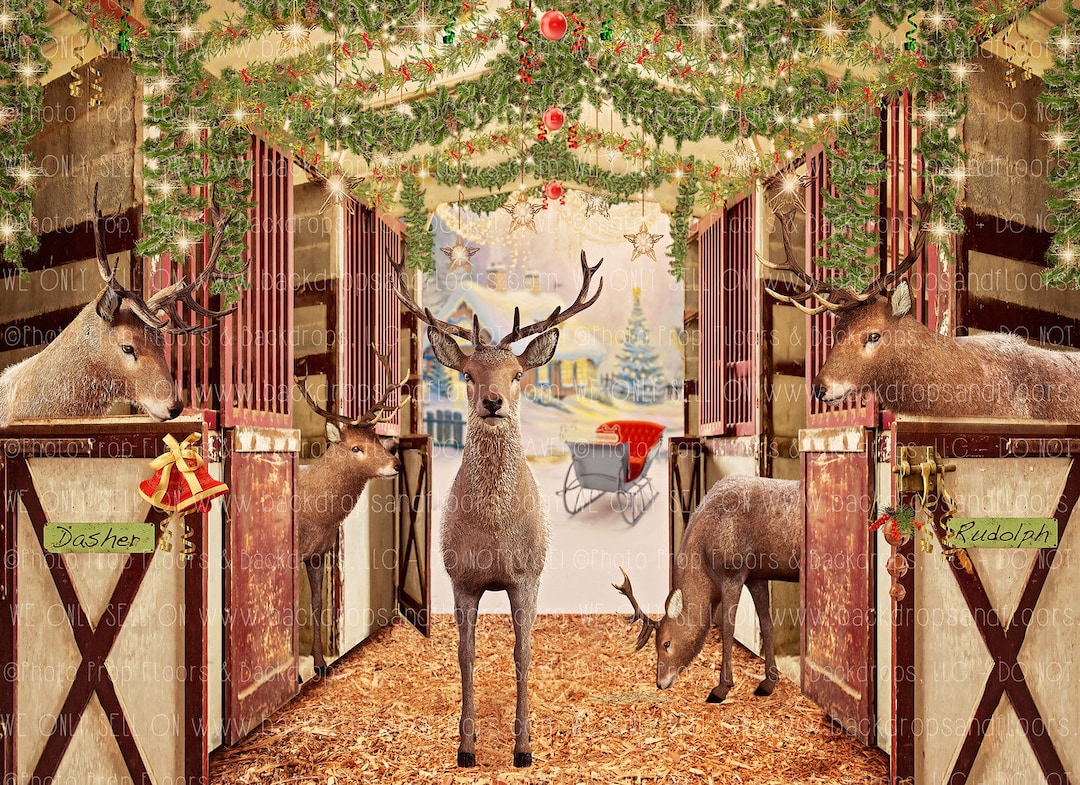 Santa's Reindeer Barn Photography Backdrop - Christmas, Stables, Farm ...