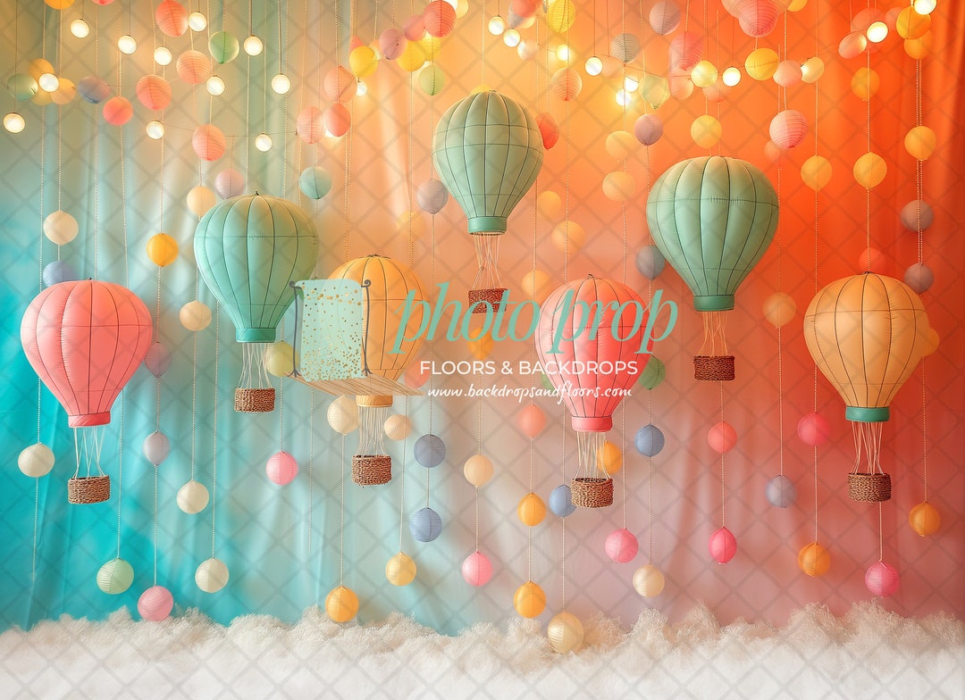 Hot Air Balloon Photography Backdrop - Puffy Clouds, Cake Smash ...