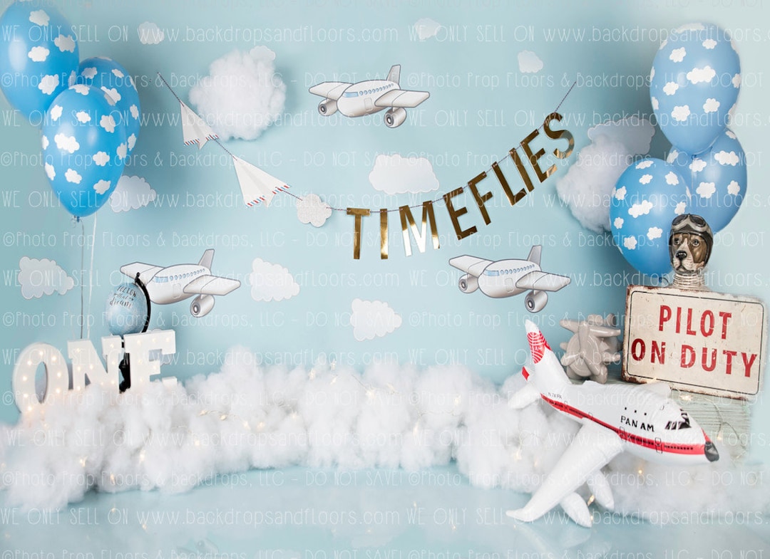 Time Flies Photography Backdrop - World Traveler, Airplane, Aviator ...