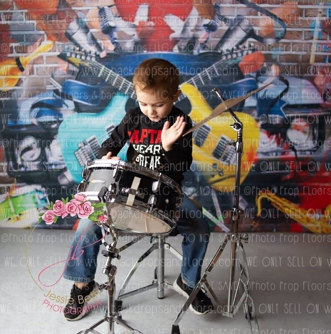 Rock and Roll Graffiti Photography Backdrop - Musical, Music, Guitars ...