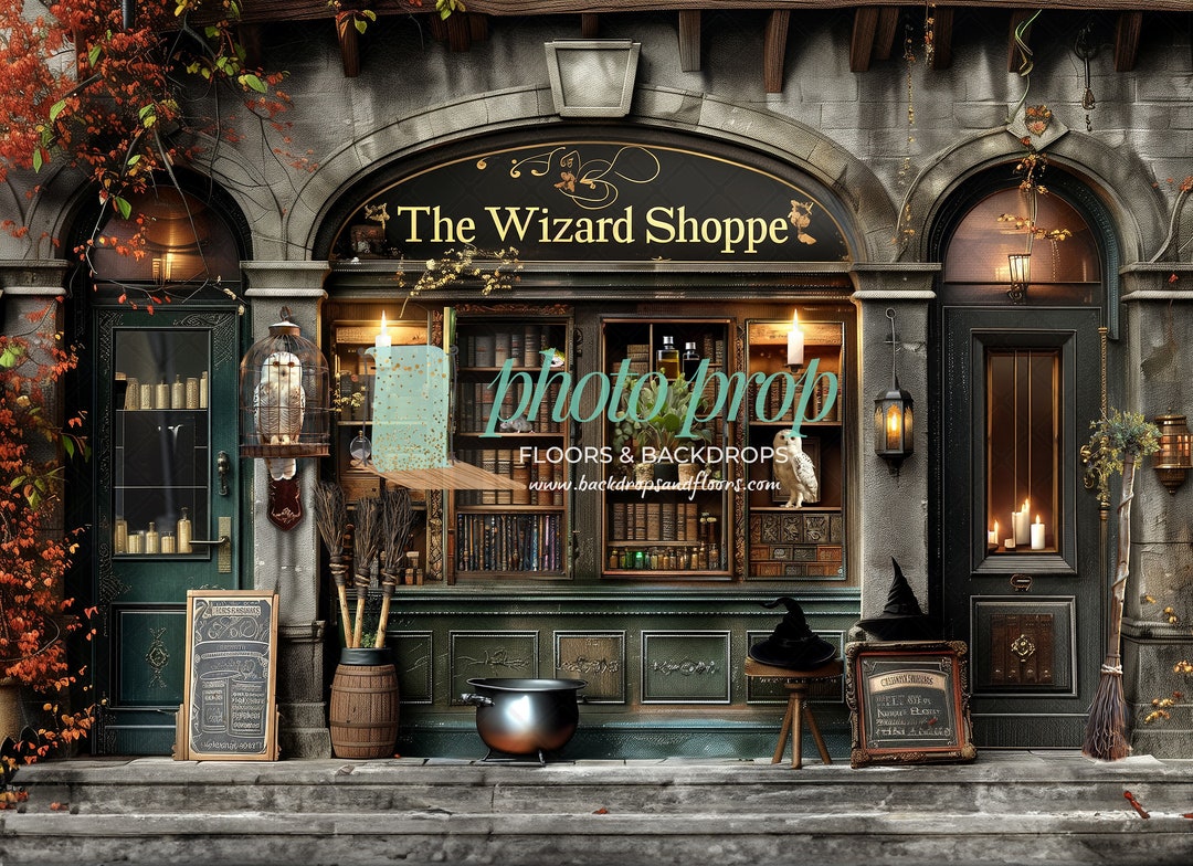 Wizard Shop Photography Backdrop - Storefront, Broomsticks, Books ...