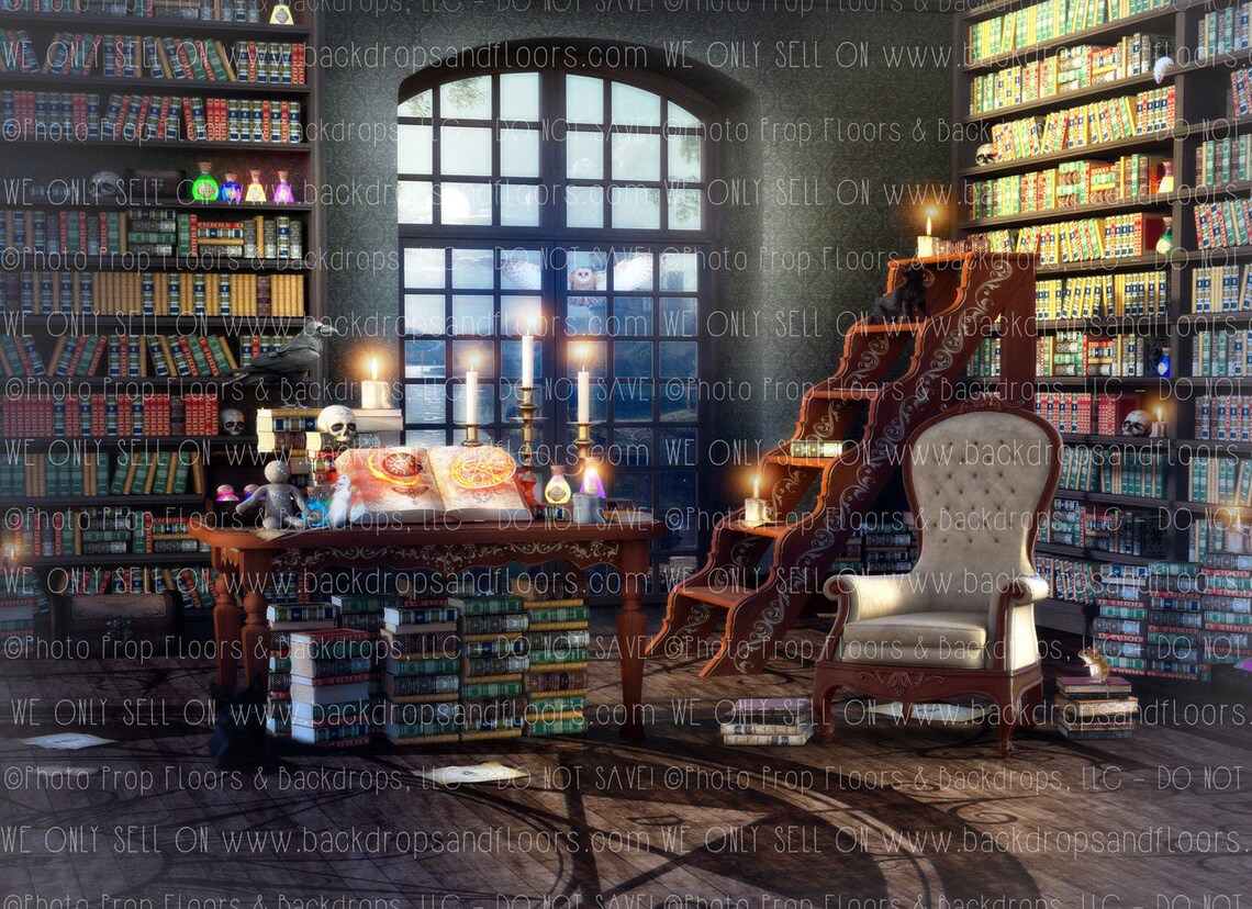 Spooky Library Photography Backdrop Witch Magic Potions | Etsy